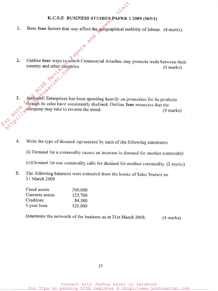 KCSE 2009 Business Studies PAPER 1 | PDF KCSE 2009 Business Studies PAPER 1 | PDF