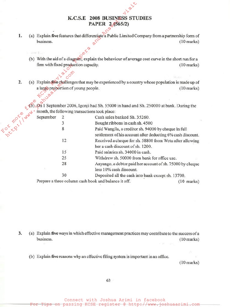 KCSE 2008 Business Studies PAPER 2 | PDF KCSE 2008 Business Studies PAPER 2 | PDF