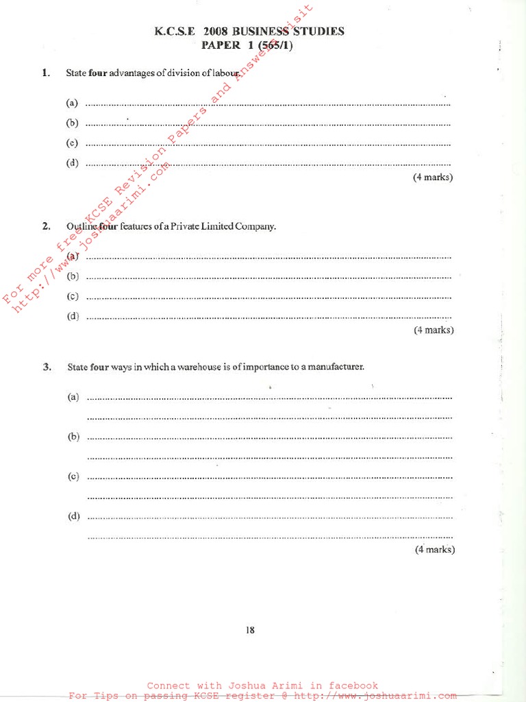 KCSE 2008 Business Studies PAPER 1 | PDF