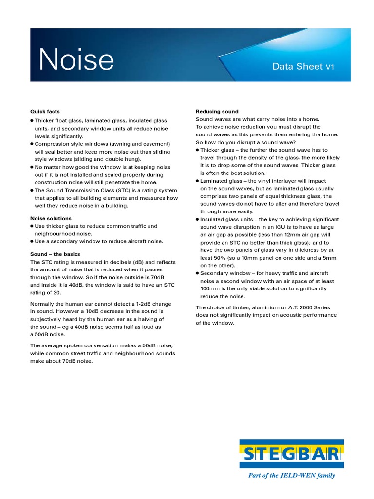 Stegbar Data Sheet - Noise | PDF | Window | Noise