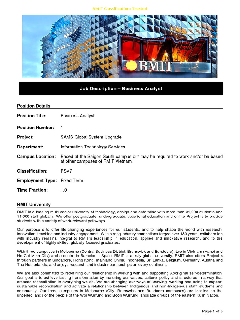 JD - GSP - Business Analyst - RMIT Vietnam | PDF | Business Analysis ...