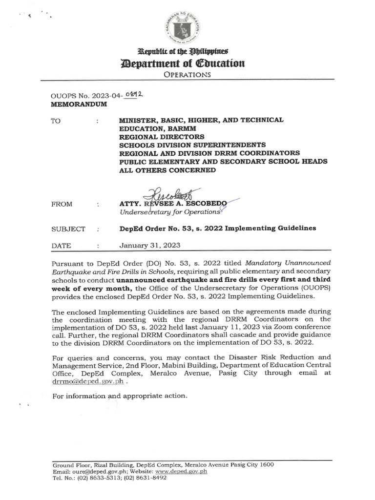 OUOPS Memo 2023 04 0892 - DO 53 s2022 Implementing Guidelines - 20230203 | PDF