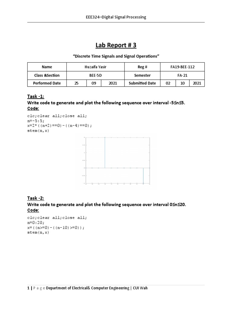 Lab Report 3 (DSP) Huzaifa Yasir FA19-BEE-112 | PDF | Digital Signal Processing | Computer Science