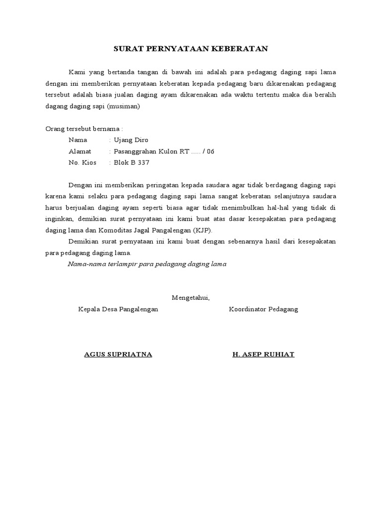 Surat Pernyataan Keberatan | PDF