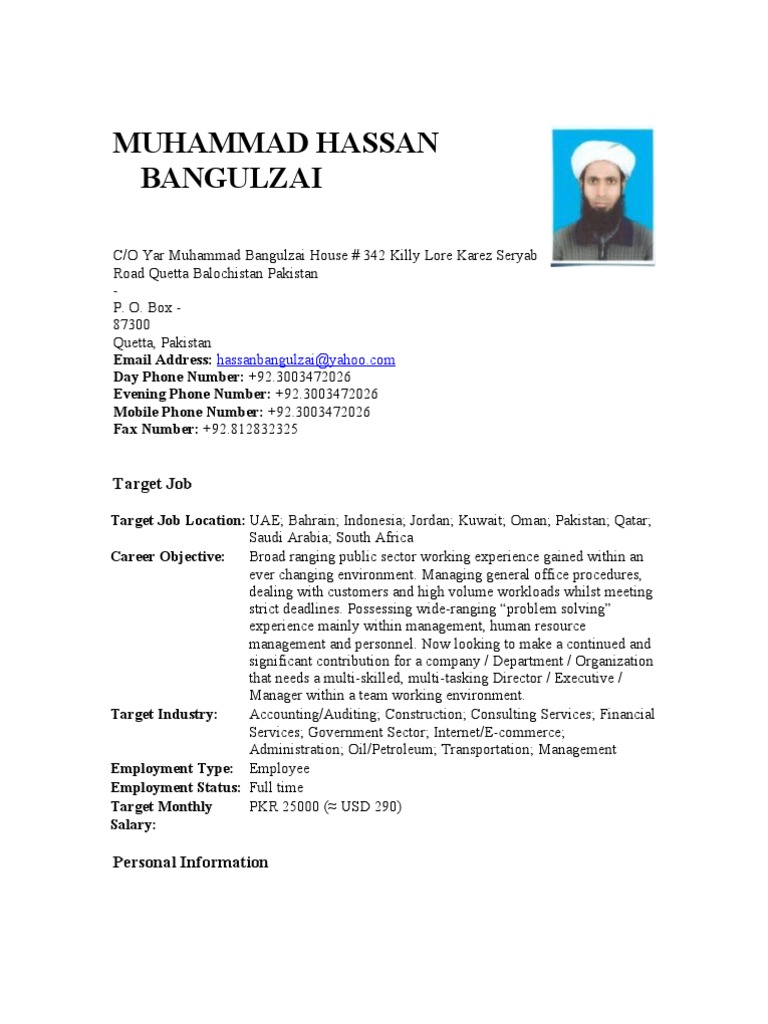 Up Dated CV Muhammad Hassan | PDF | Pakistan | Employment
