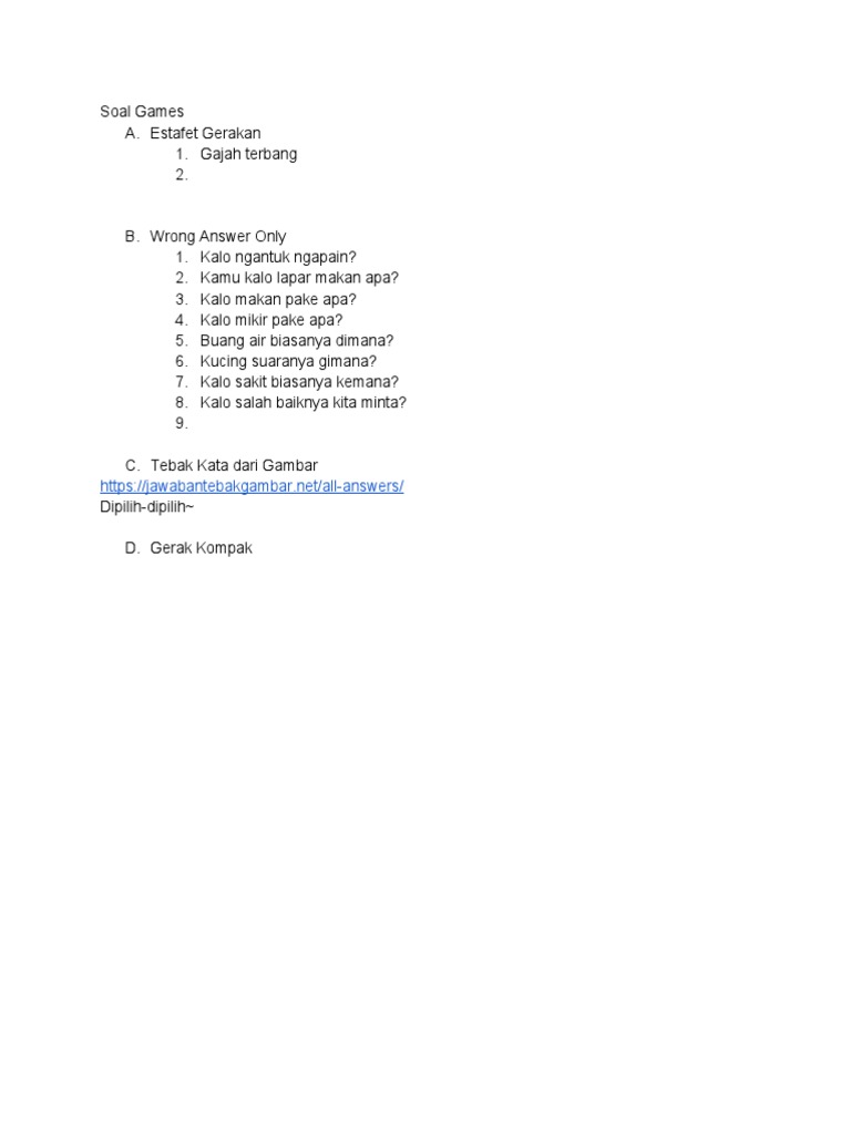 Soal Games | PDF | Seni & Disiplin Bahasa