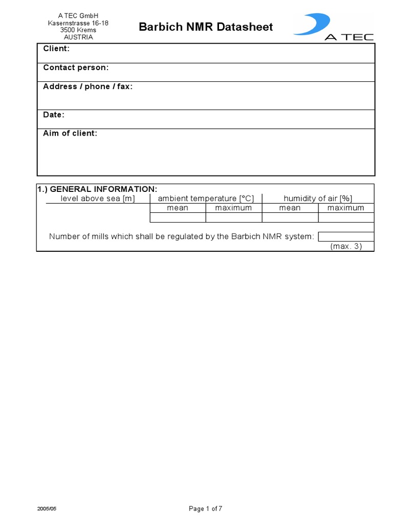 Barbich NMR Grinding Control Datasheet | PDF | Cement | Nuclear ...