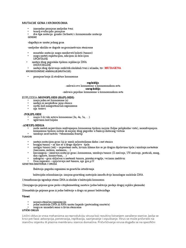 Mutacije Gena I Kromosoma | PDF
