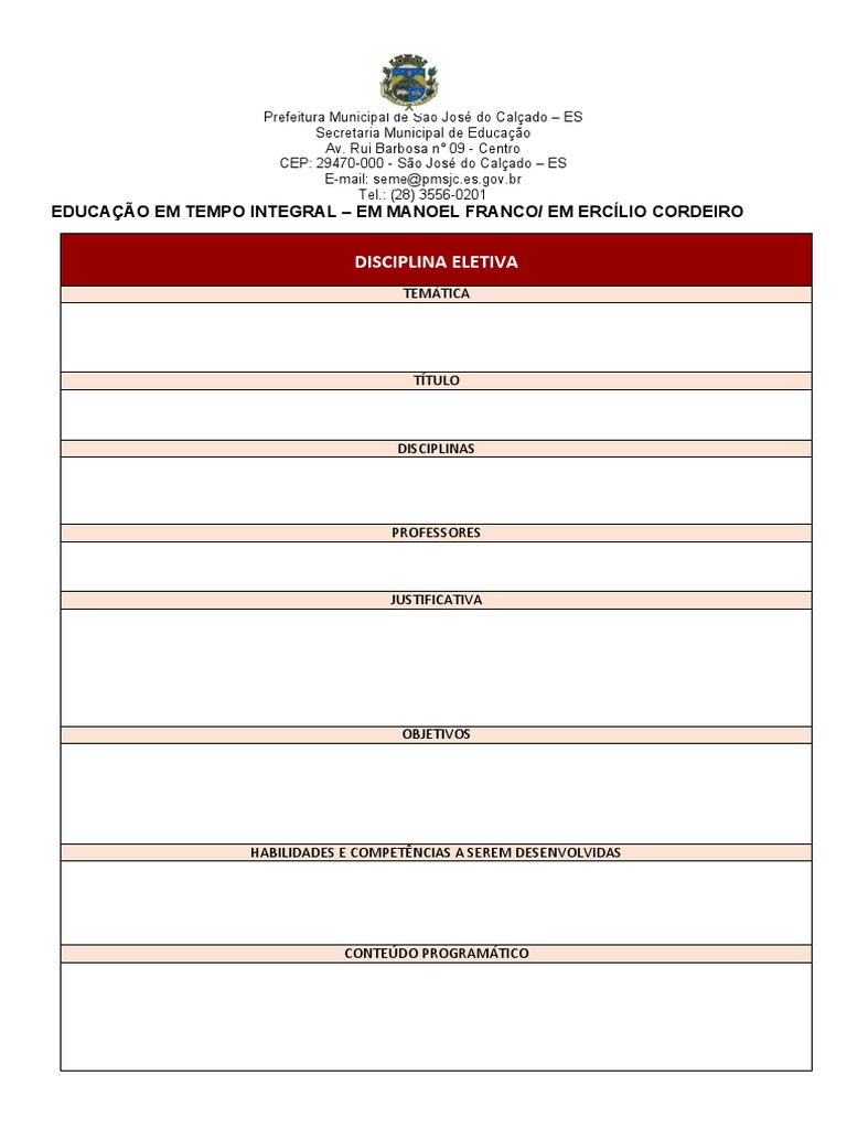 Modelo de Preenchimento Das Eletivas | PDF