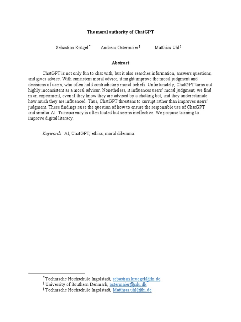 ChatGPT's Inconsistent Moral Influence | PDF | Artificial Intelligence ...