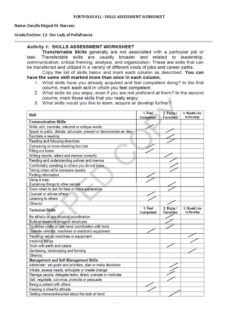 Portfolio 11 Skills Assessment Worksheet | PDF