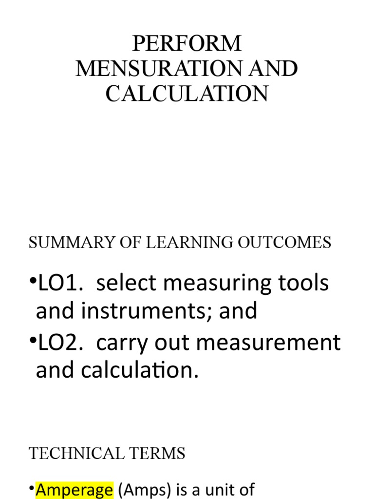 PERFORM MENSURATION AND CALCULATIONfinal Eim | PDF | Voltage ...