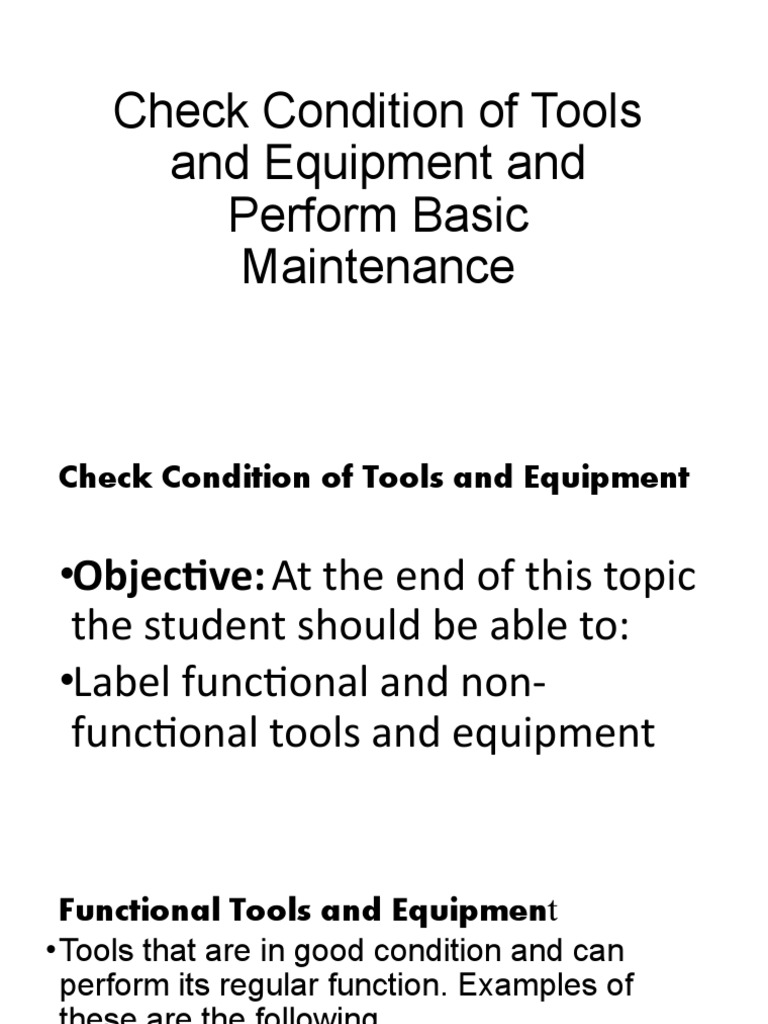 Eim8 Check Condition of Tools and Equipment | PDF
