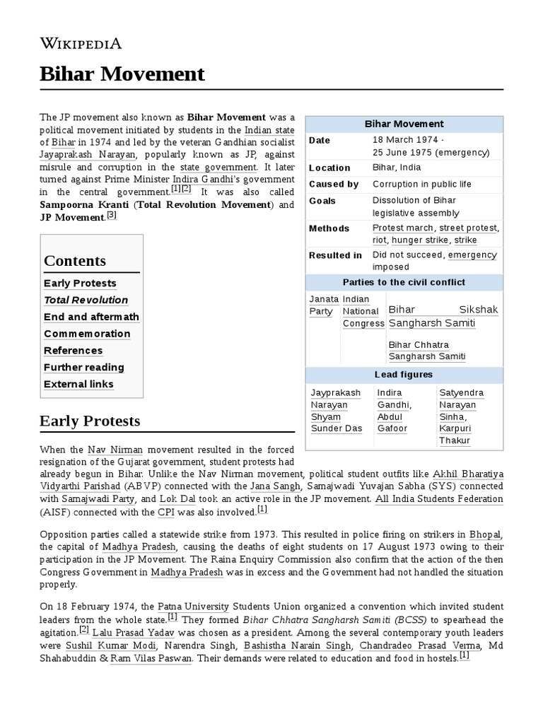 Bihar - Movement - JP Movement | PDF | Government Of India | Political ...