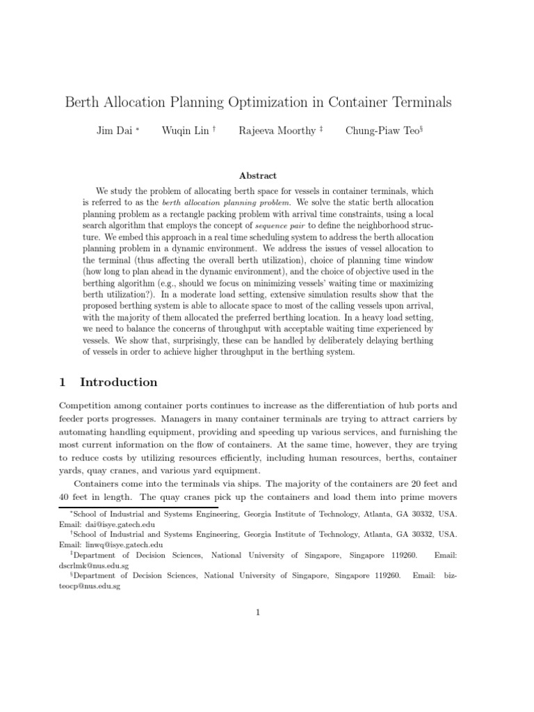 Berthing Plan | Scheduling (Computing) | Mathematical Optimization