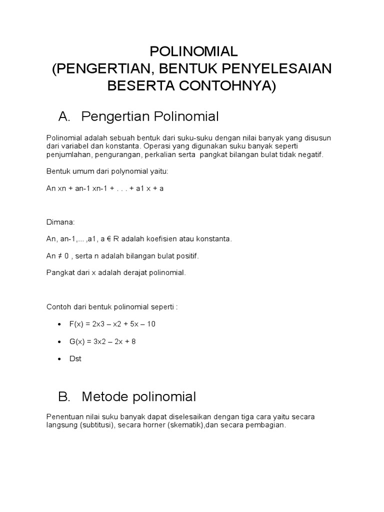 MTK Peminatan (Polinomial) | PDF