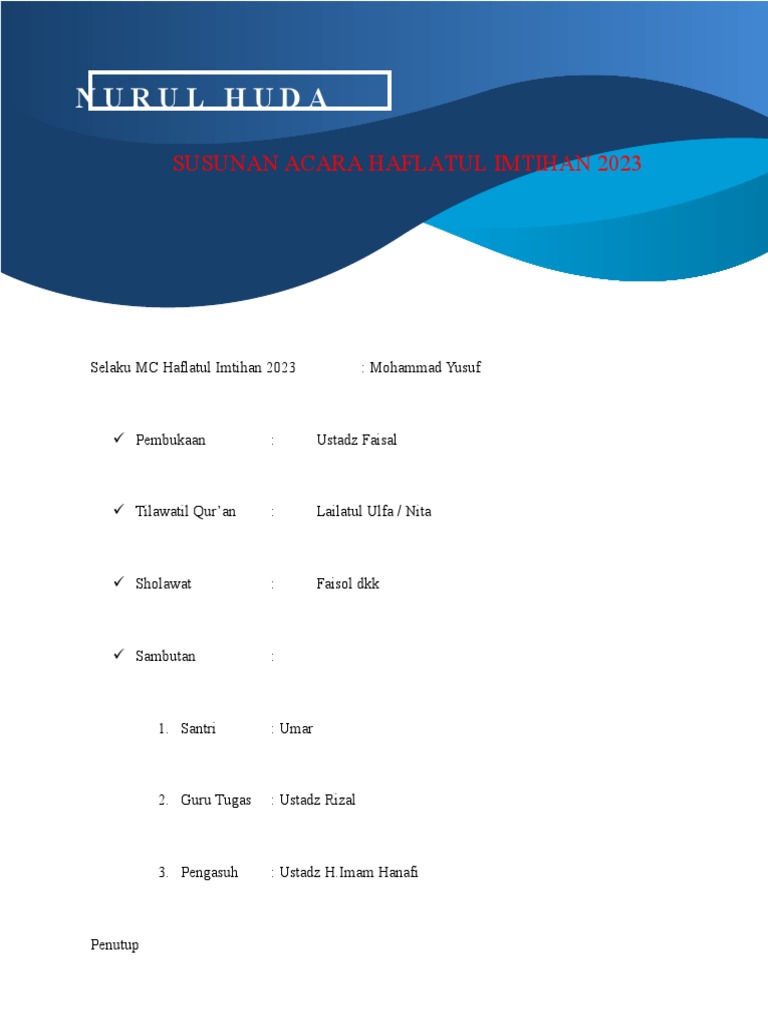 Selaku MC Haflatul Imtihan 2023 | PDF