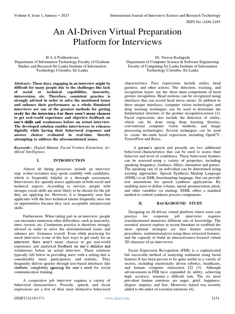 An AI-Driven Virtual Preparation Platform For Interviews | PDF | P Value | Statistics