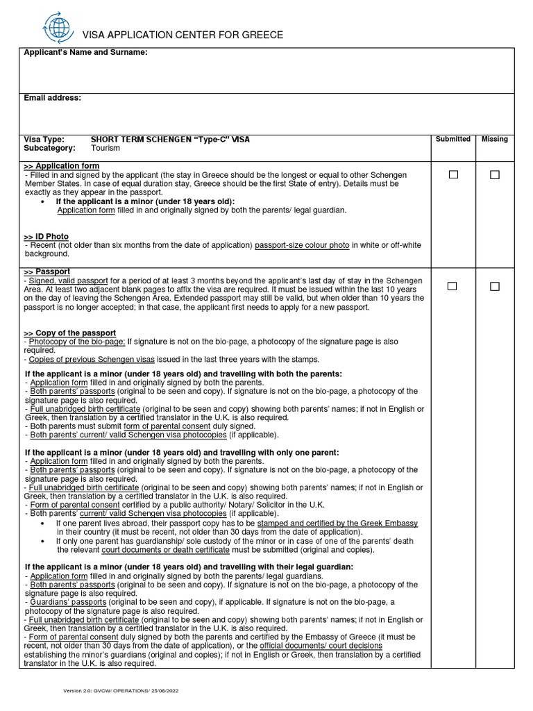 SCHENGEN Checklist | Download Free PDF | Travel Visa | Passport