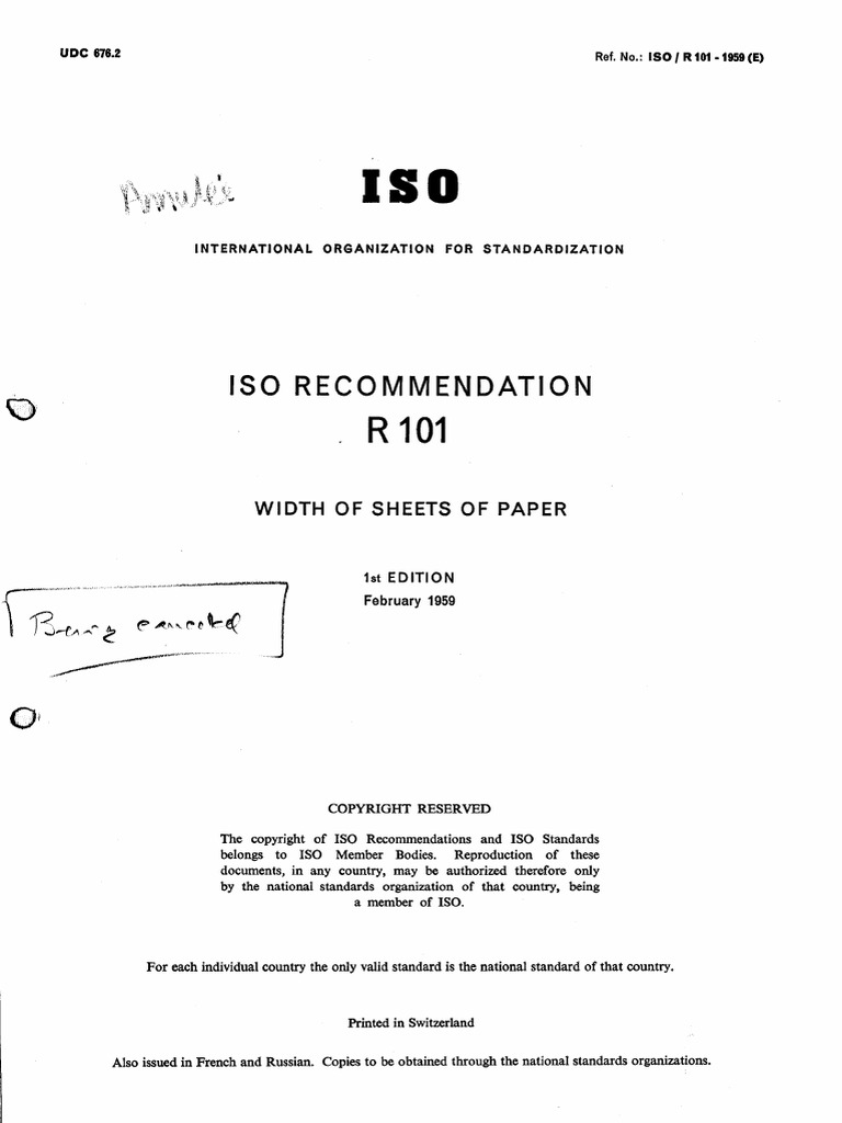 ISO R 00101-1959 Scan | PDF