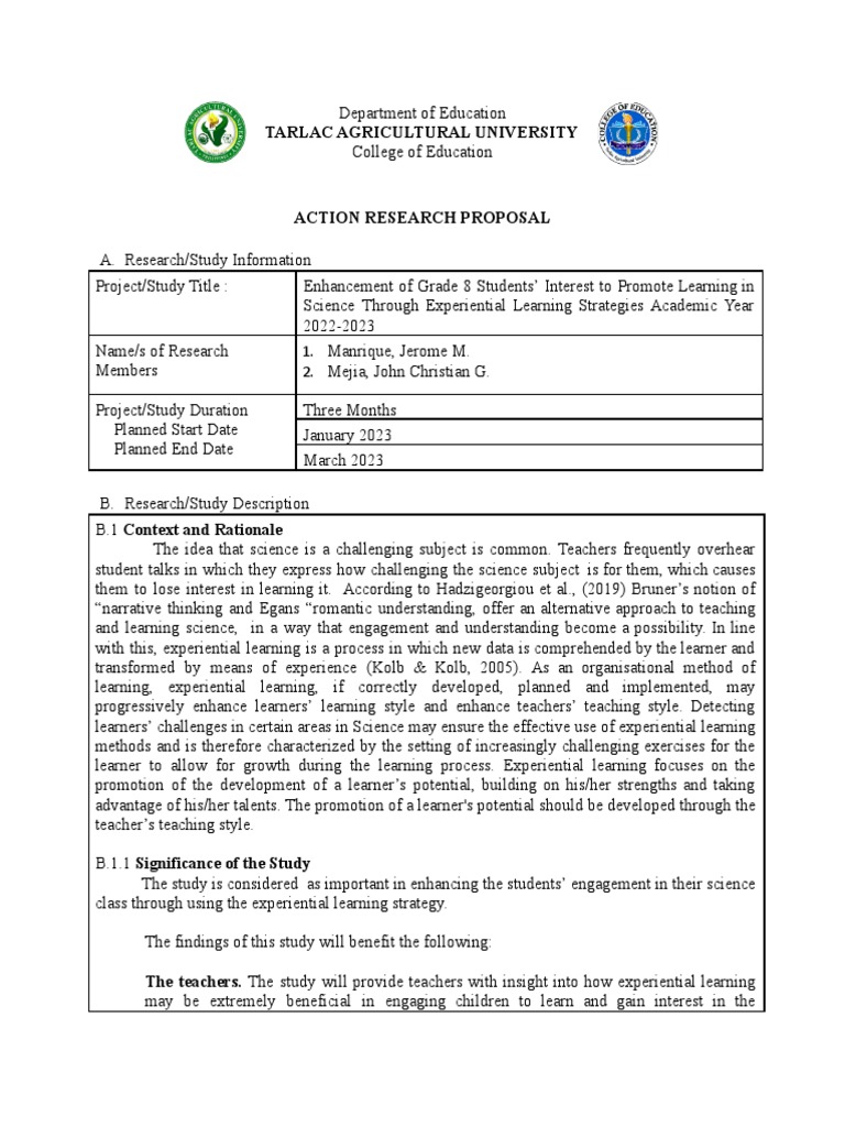 Action Research Proposal (MNHS) | PDF | Learning | Teachers