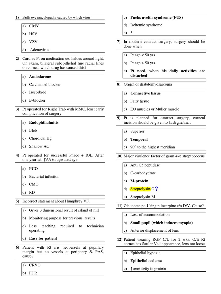 Ophthalmology MCQs and Clinical Cases | PDF | Glaucoma | Cornea