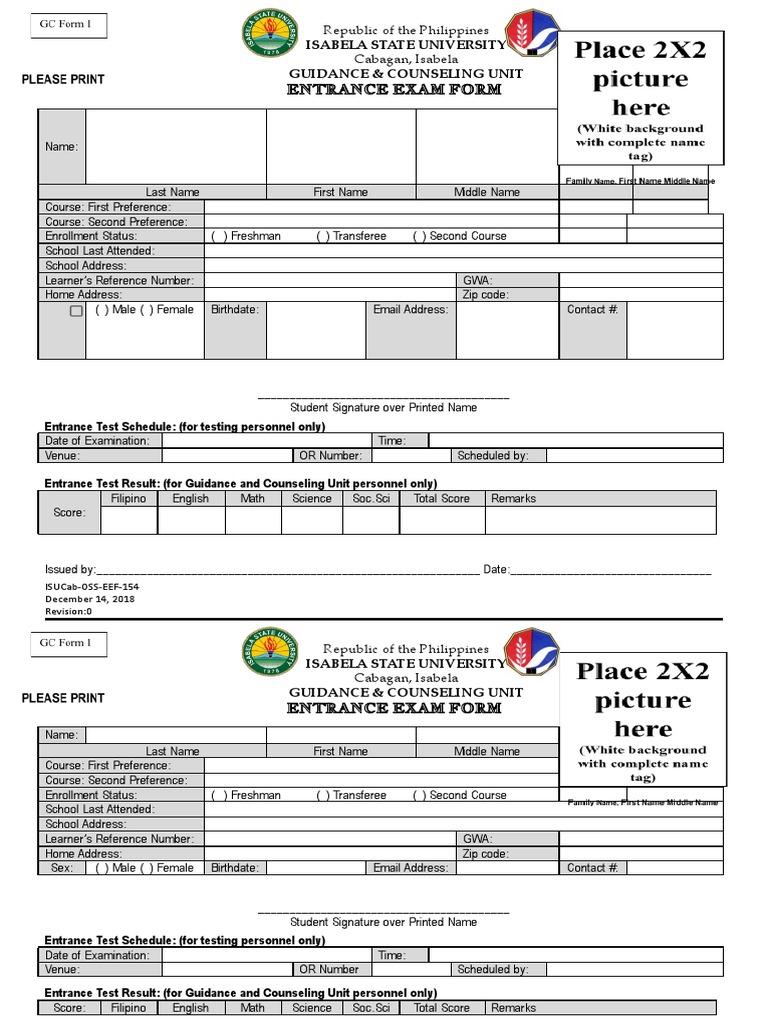 Entrance Examination Form | PDF | Schools | Educational Stages