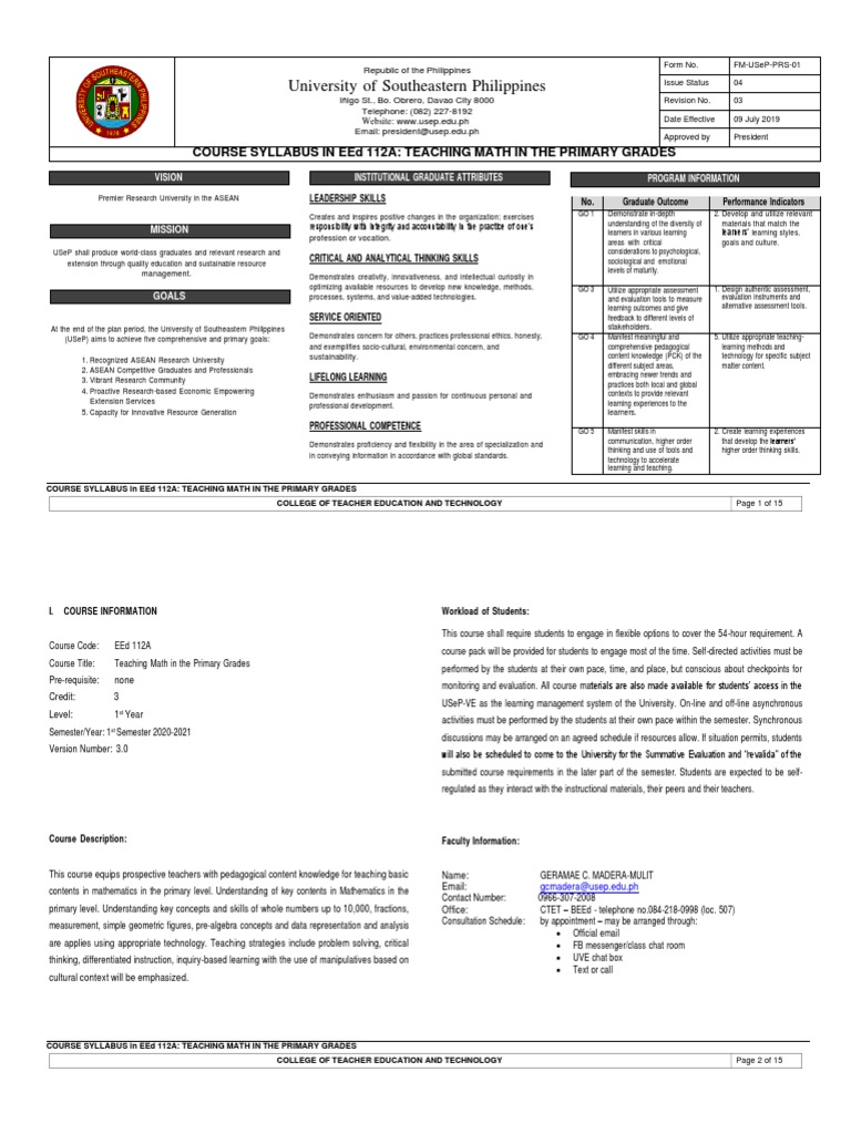EEd 112A Course Syllabus | PDF | Learning | Differentiated Instruction