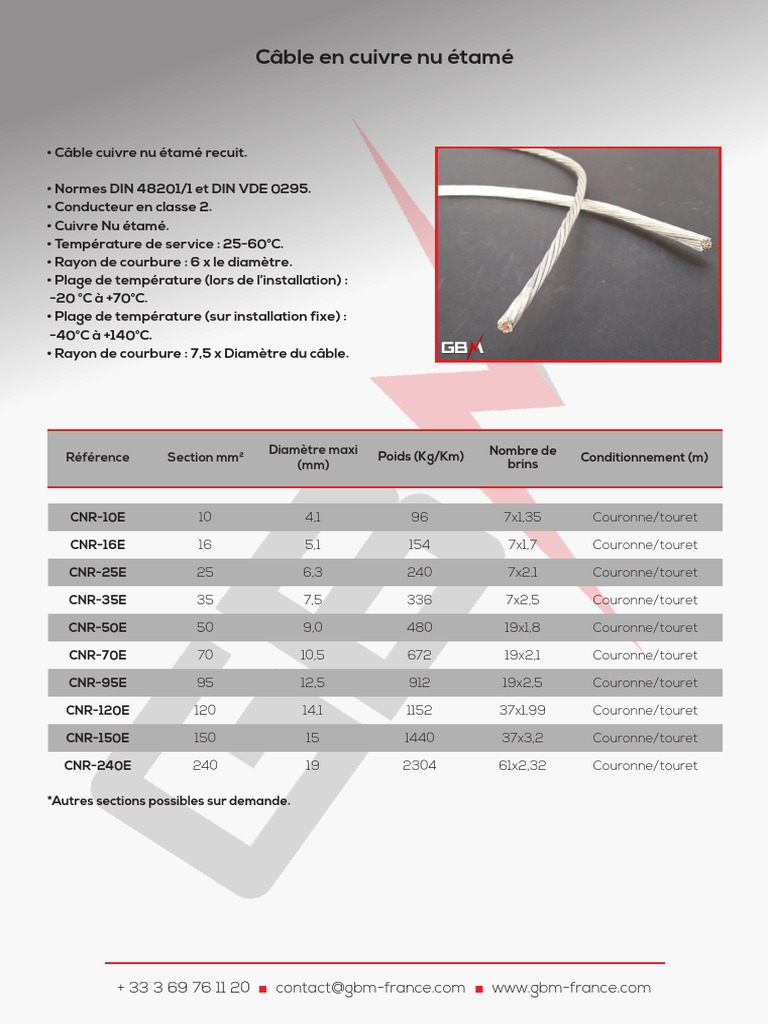 Fiche Technique Cable Cuivre Nu Etame Recuit | PDF | Sciences et mathématiques