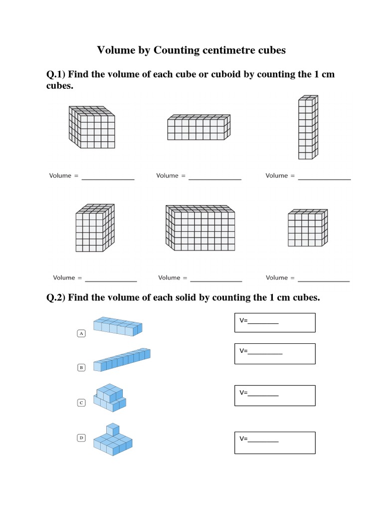 Volume Calculation with Cubes Worksheet | PDF