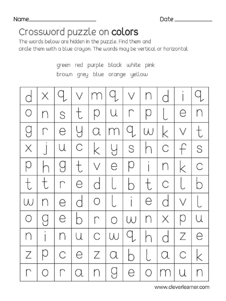Crossword Puzzle On Colors For Children | PDF