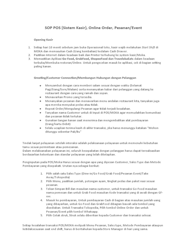 SOP POS, Greeting | PDF