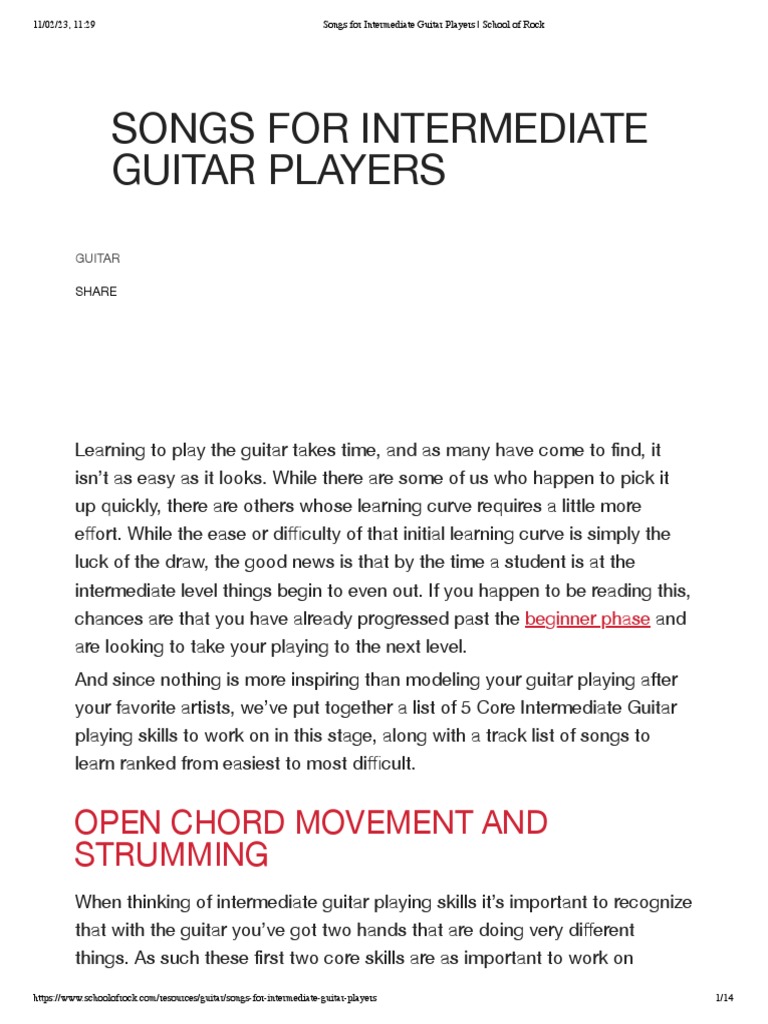Songs For Intermediate Guitar Players - School of Rock | PDF | Guitars ...