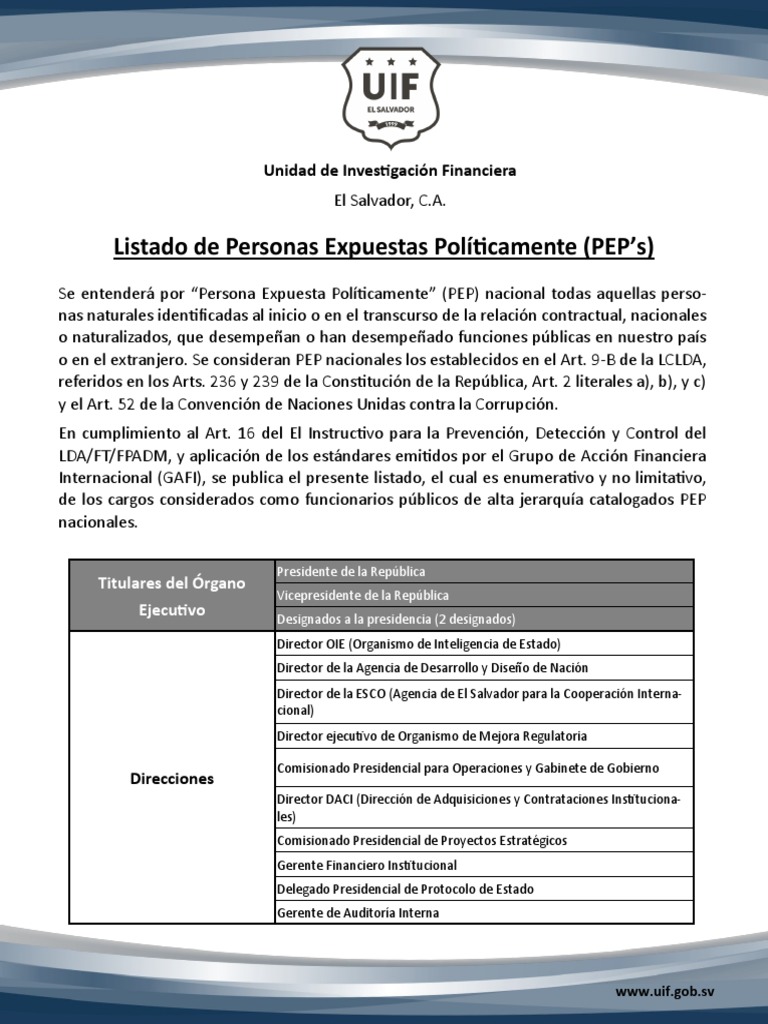 Listado de PEPs UIF | PDF | Gobierno local | Alcalde