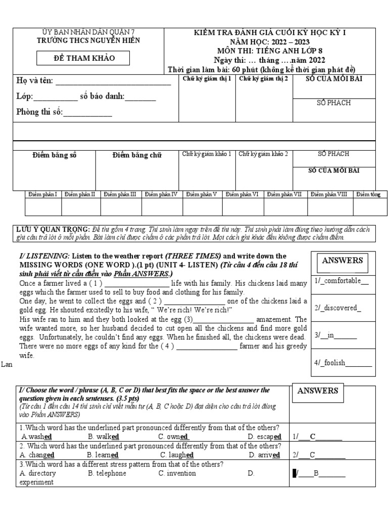 Dap an ĐỀ THAM KHẢO CUOI KI LOP 8 | PDF