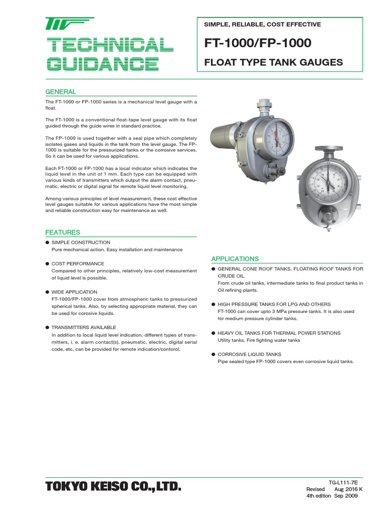 FT-1000/FP-1000 Mechanical Level Gauges | PDF | Pipe (Fluid Conveyance) | Liquids