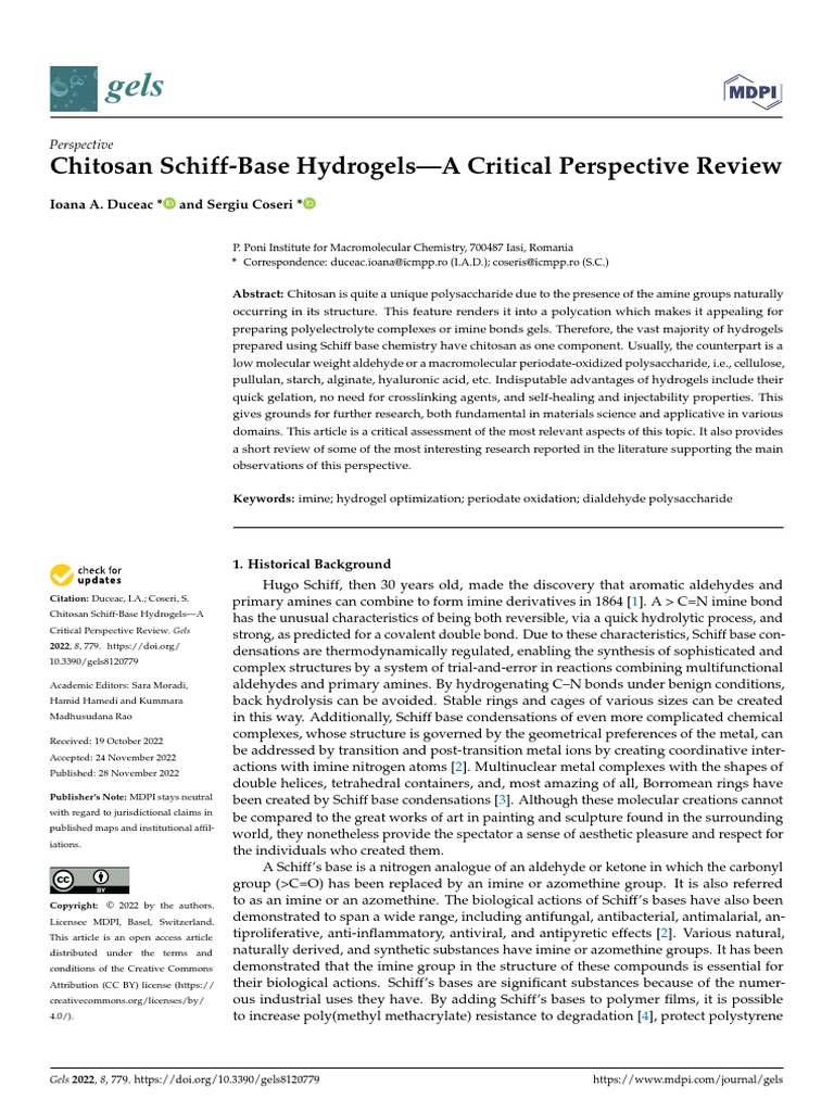 Chitosan Schiff-Base Hydrogels-A Critical Perspective Review | PDF | Gel | Cross Link