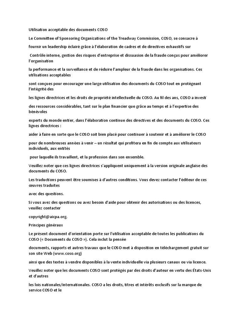 Utilisation Acceptable Des Documents COSO | PDF | Logiciel | Business