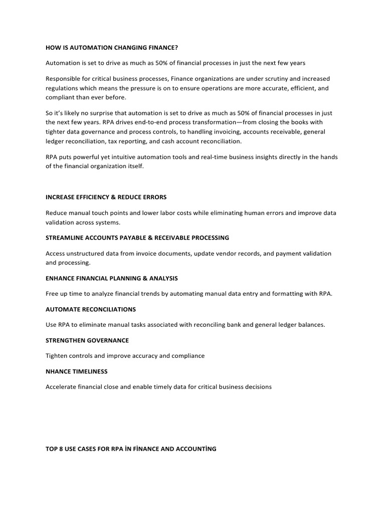 Rpa For Finance Pdf Accounts Payable Automation