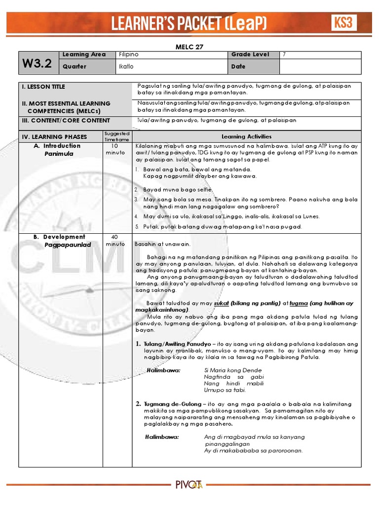 LeaP-Filipino-G7-Week 3.2-Q3 | PDF
