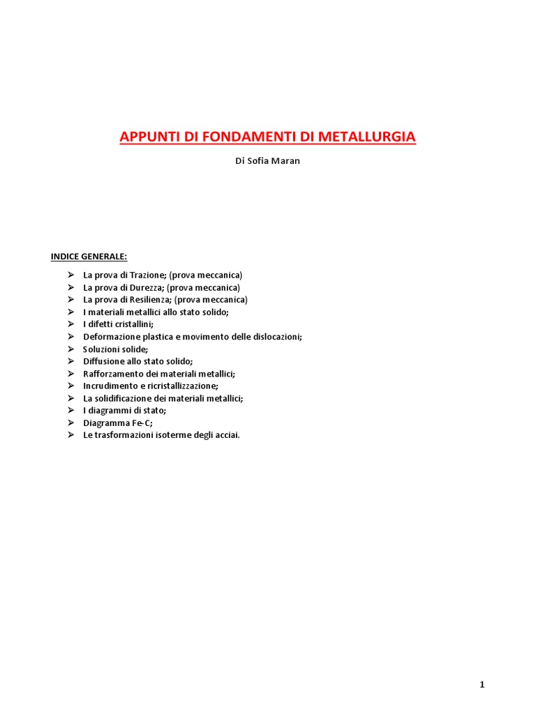 Appunti Metallurgia | PDF