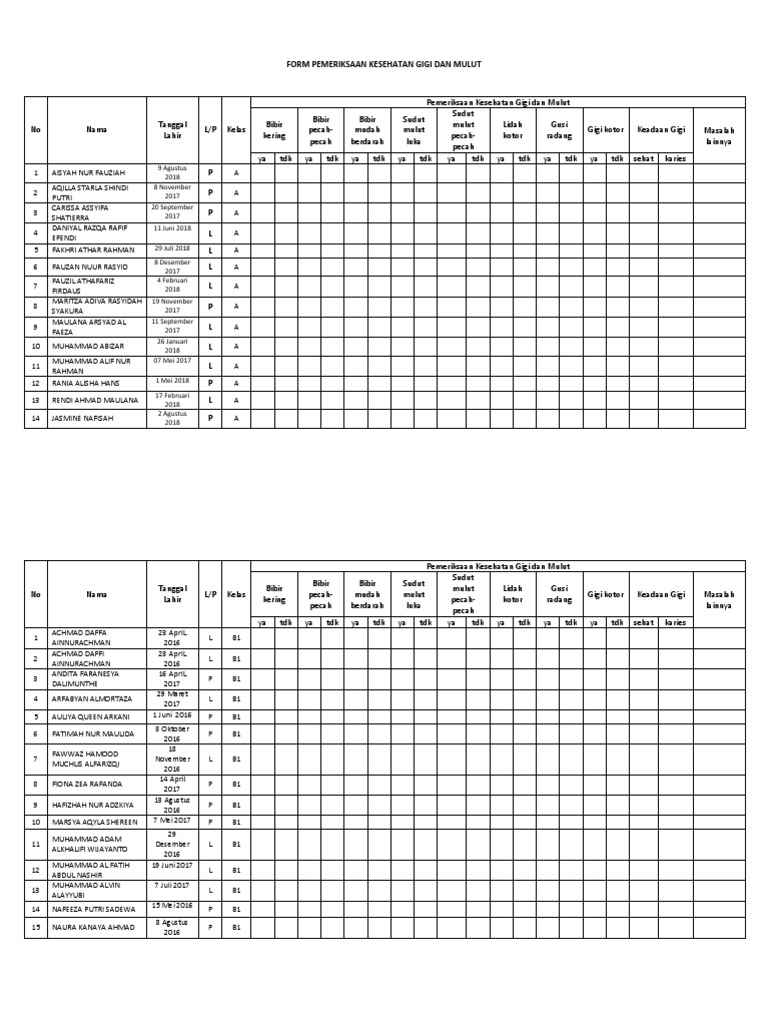 Formulir Skrining Kesehatan Gigi | PDF