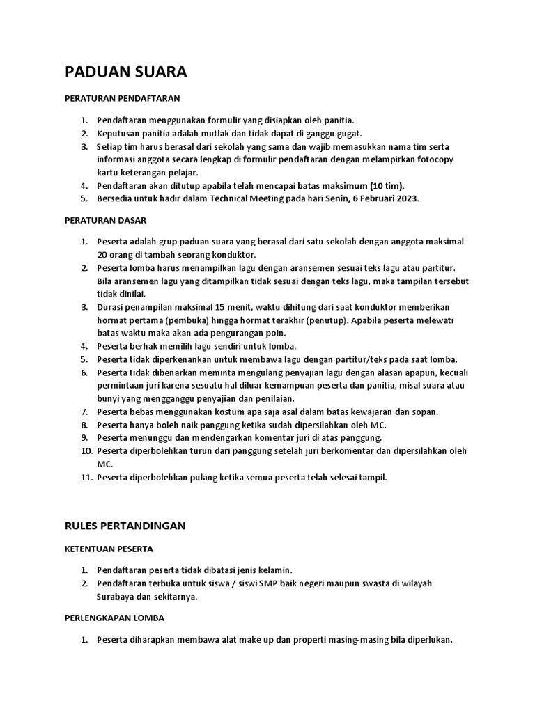 Peraturan Lomba Paduan Suara | PDF