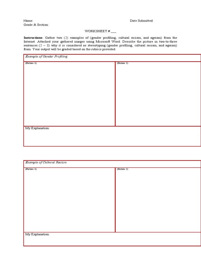 Instructions: Gather Two (2) Examples of (Gender Profiling, Cultural ...