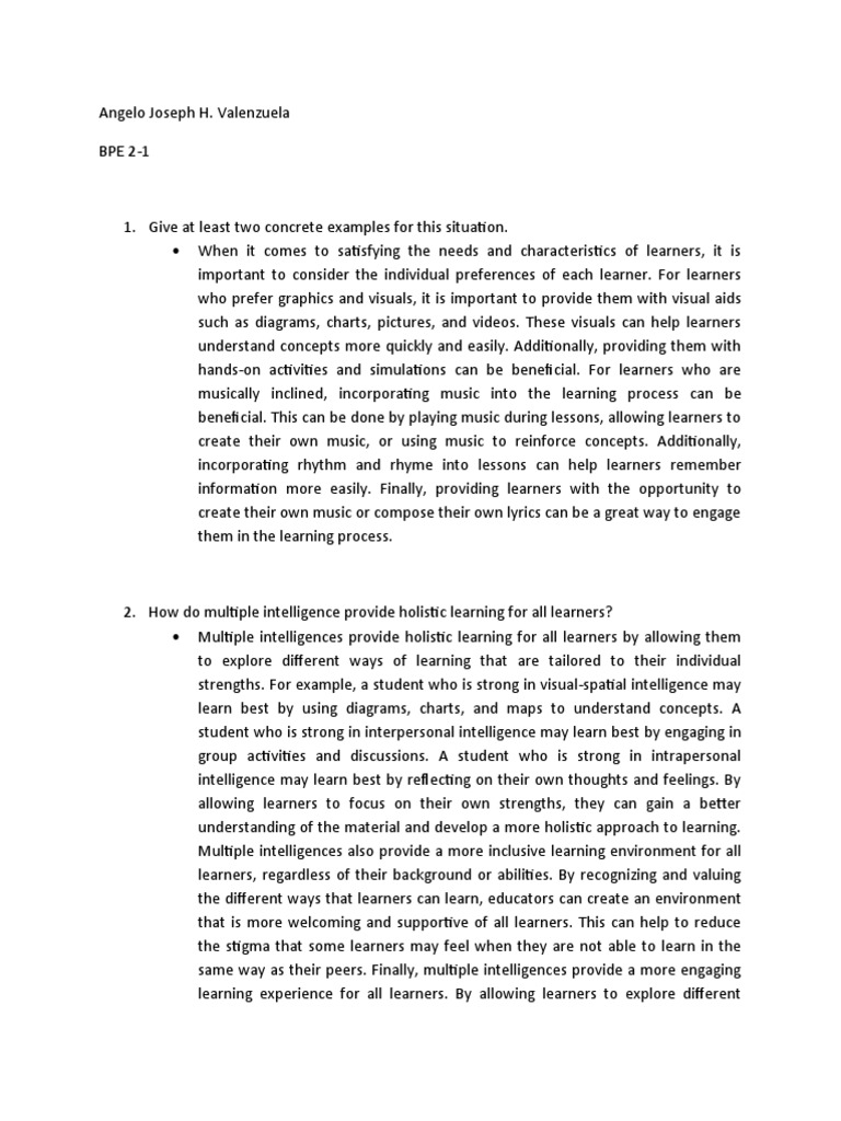 Multiple Intelligence EDUC 4 | PDF | Learning | Learning Styles