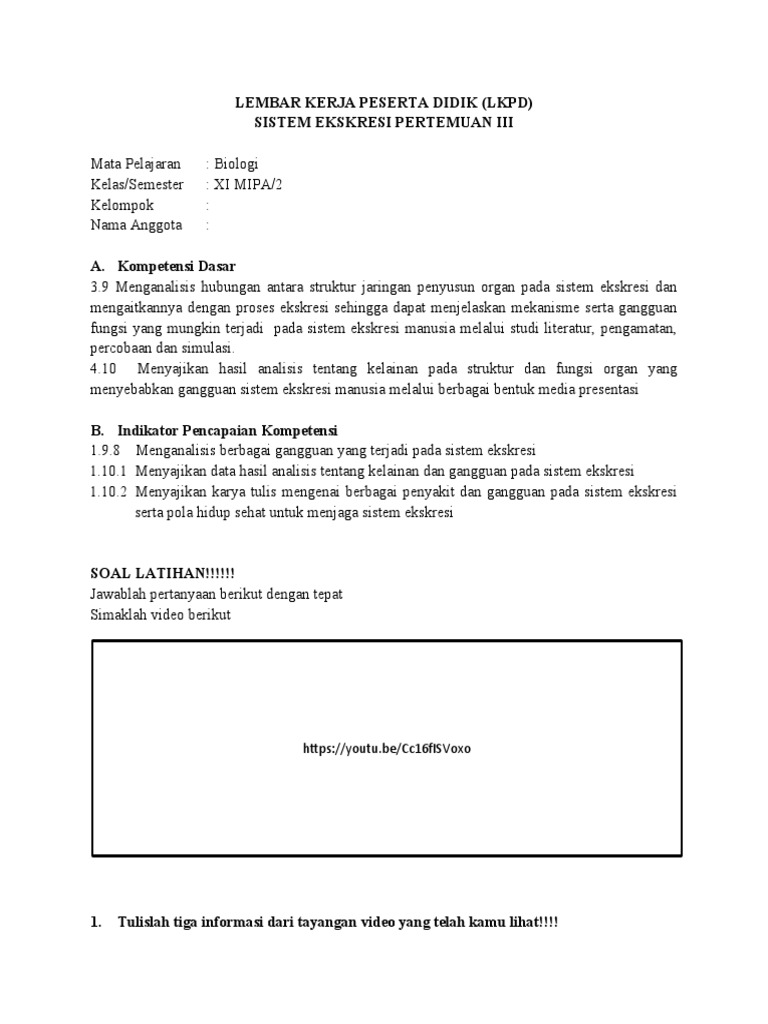 Lembar Kerja Peserta Didik Sistem Eksresi Pertemuan 3 | PDF