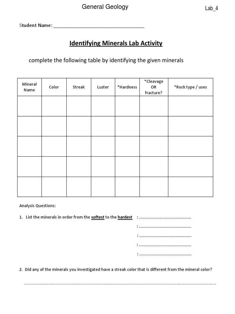 Identifying Minerals - Lab4 | PDF
