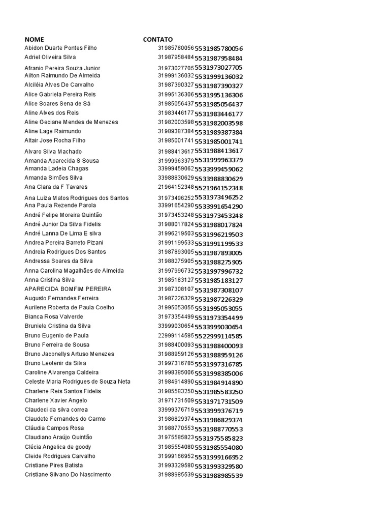 Lista de contatos com | PDF