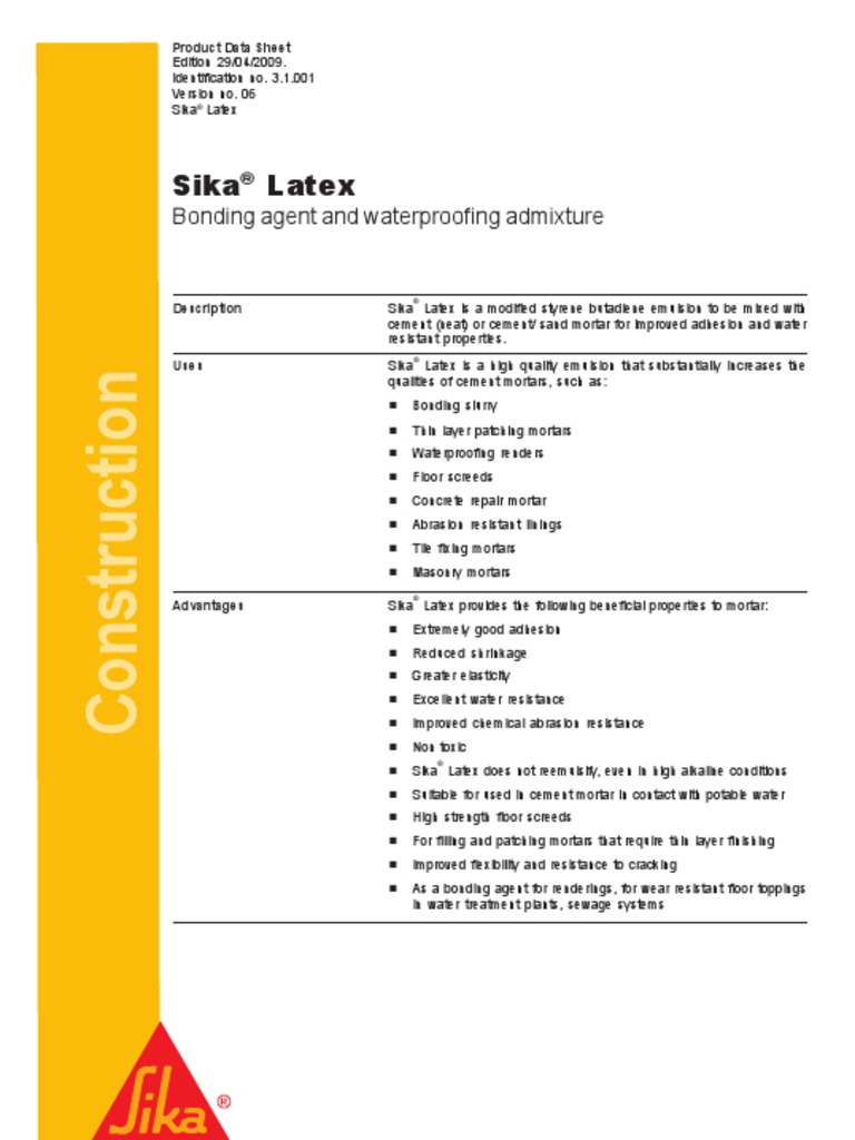 Sika® Latex | Download Free PDF | Concrete | Mortar (Masonry)
