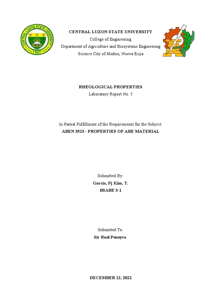 Laboratory Exercise No. 5 Rheological Properties | PDF | Rheology | Shear Stress
